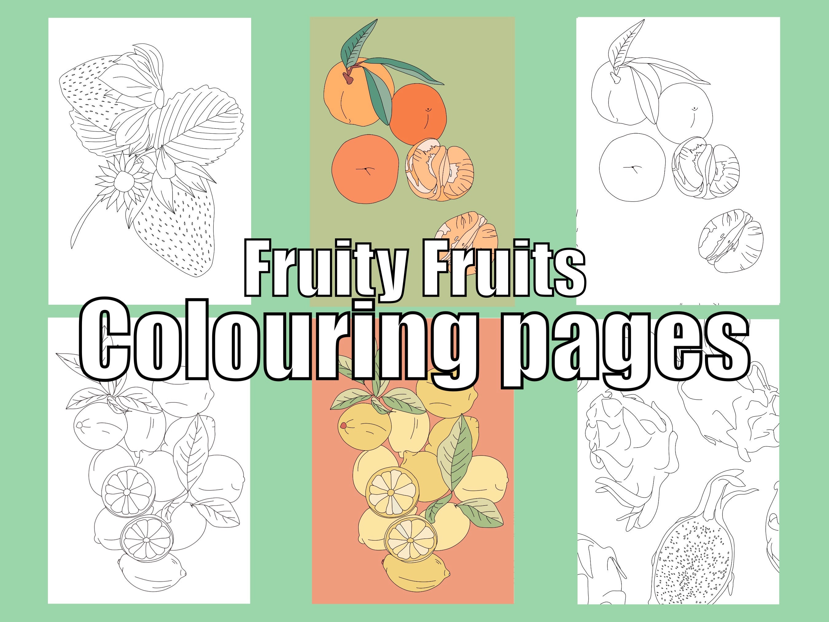 Fruity Fruits Digital Colouring Pages / 9 Page Printable Coloring Book ...