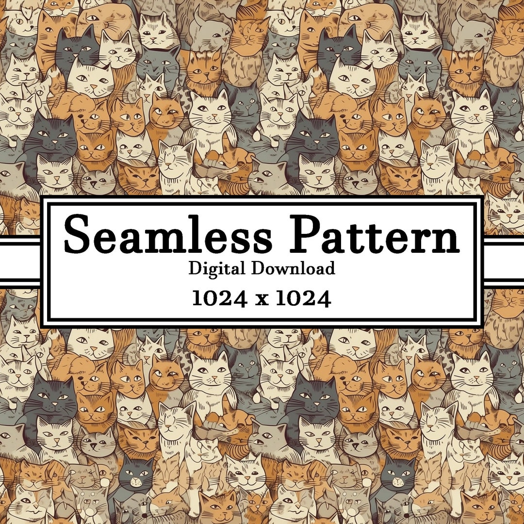 Abstract Cats Pattern Digital Download Seamless Background Downloadable ...