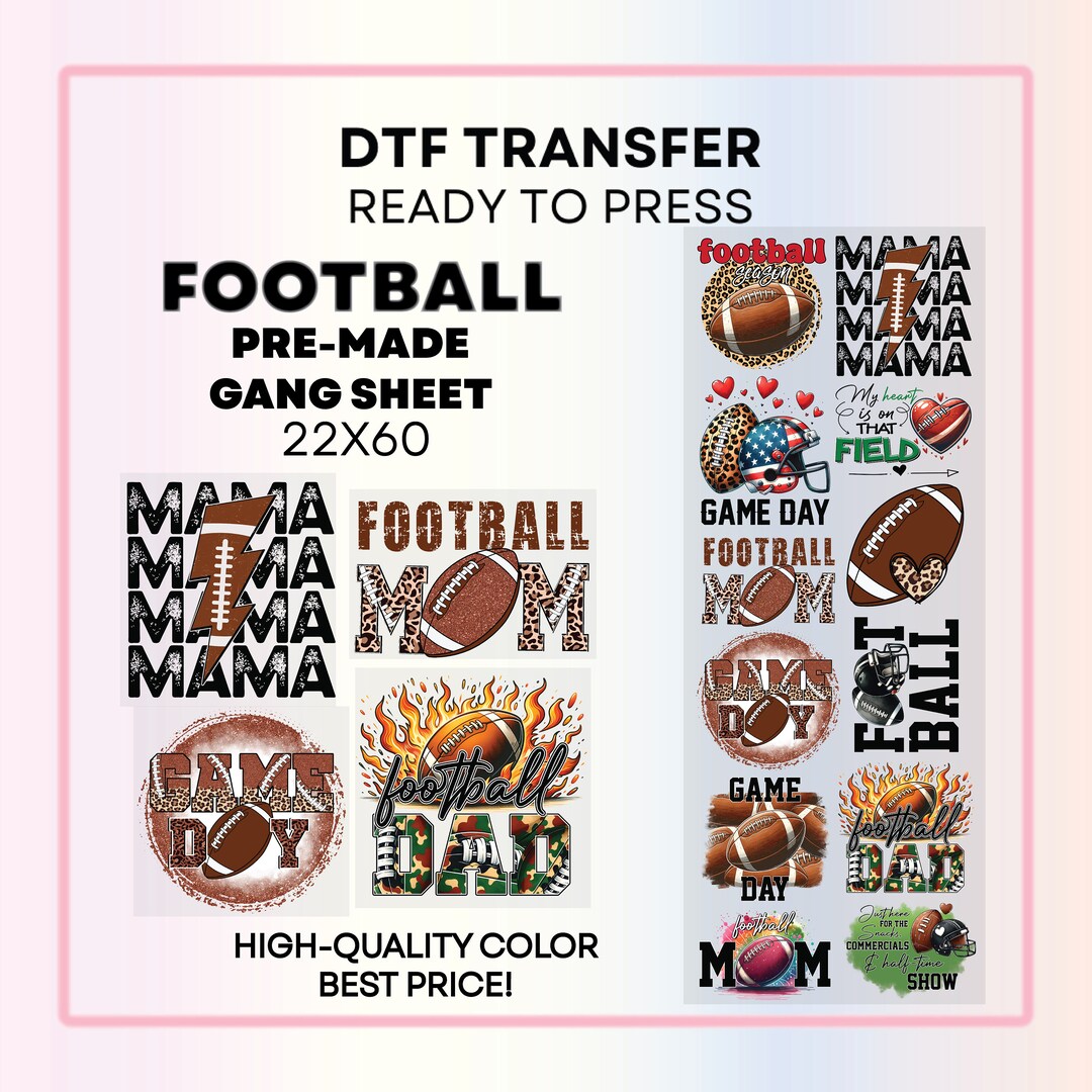 Football DTF Transfer | Sports Gang Sheet | DTF Ready for Press| Heat ...