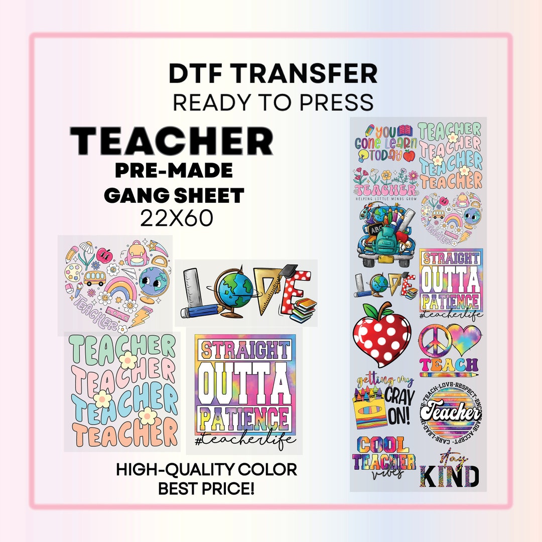 Teacher DTF Transfer Teacher Gang Sheet DTF Ready for Press Heat ...