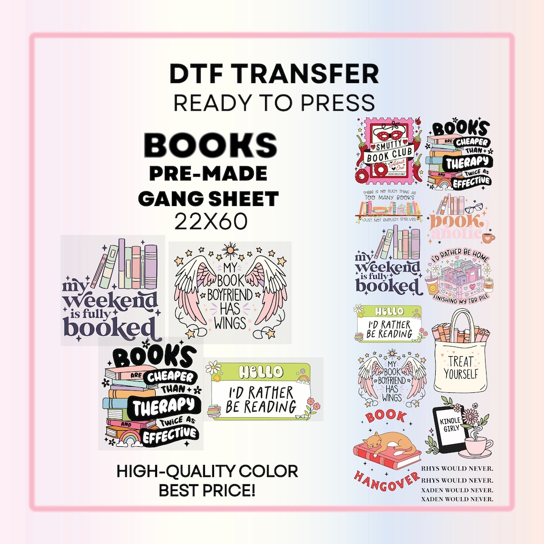 Books DTF Transfer | Book Gang Sheet | DTF Ready for Press| Heat ...