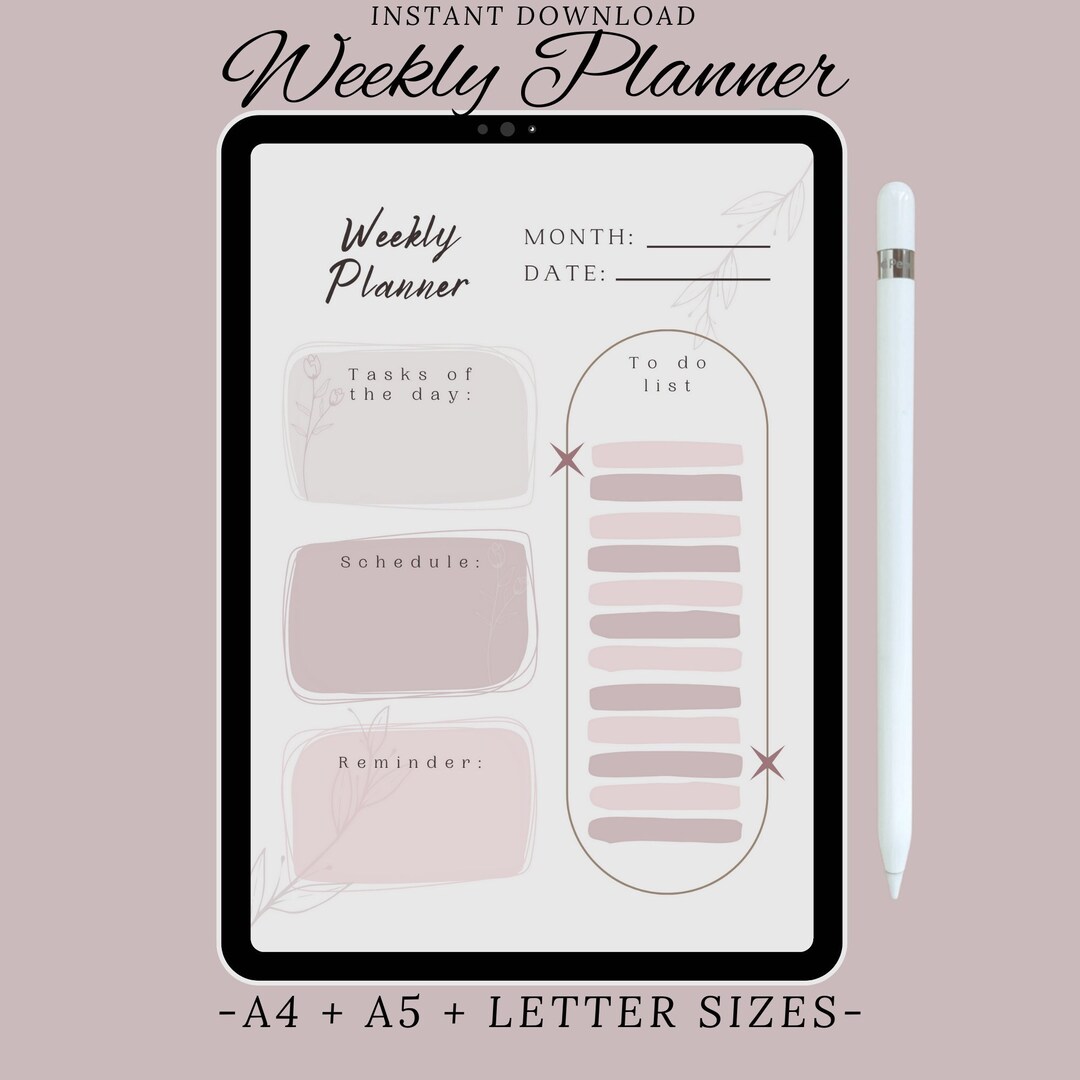 Weekly Planner Printable, Minimal Weekly Schedule, Weekly Organizer ...