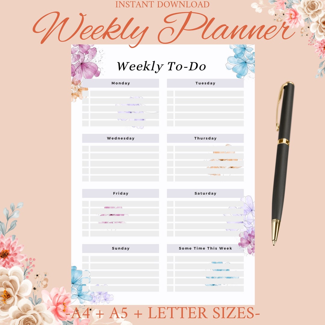 Weekly Planner Printable, Minimal Weekly Schedule, Weekly Organizer ...