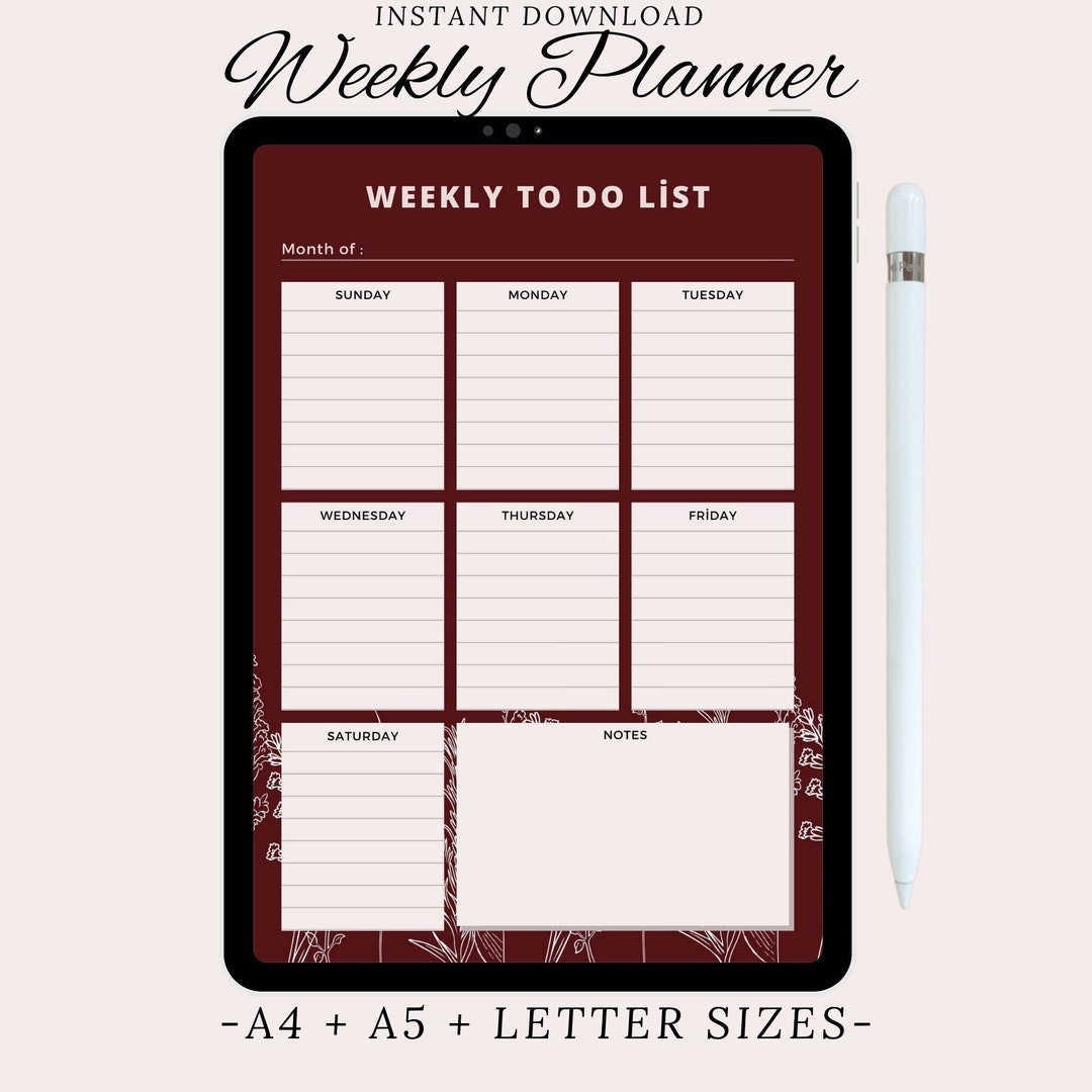 Weekly Planner Pad, Digital, Printable Planner, Weekly Schedule ...