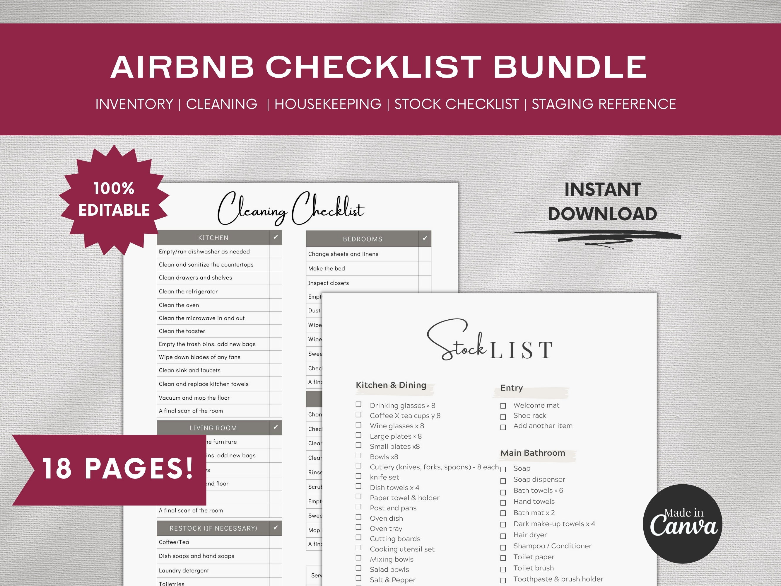 Airbnb Checklist Template Bundle, Editable Airbnb Inventory Checklist ...