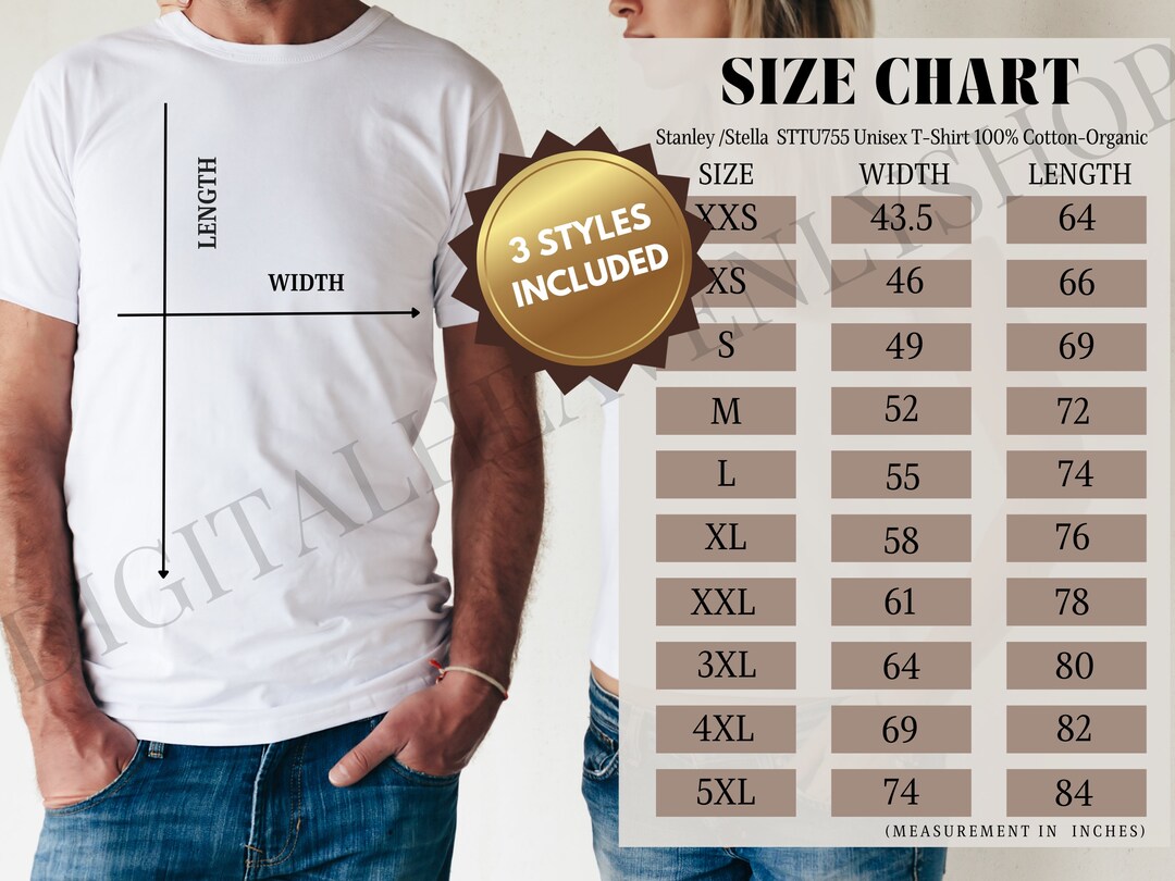 Stanley Stella STTU755 Size Chart, Couple Model Sizing Chart Mockup ...
