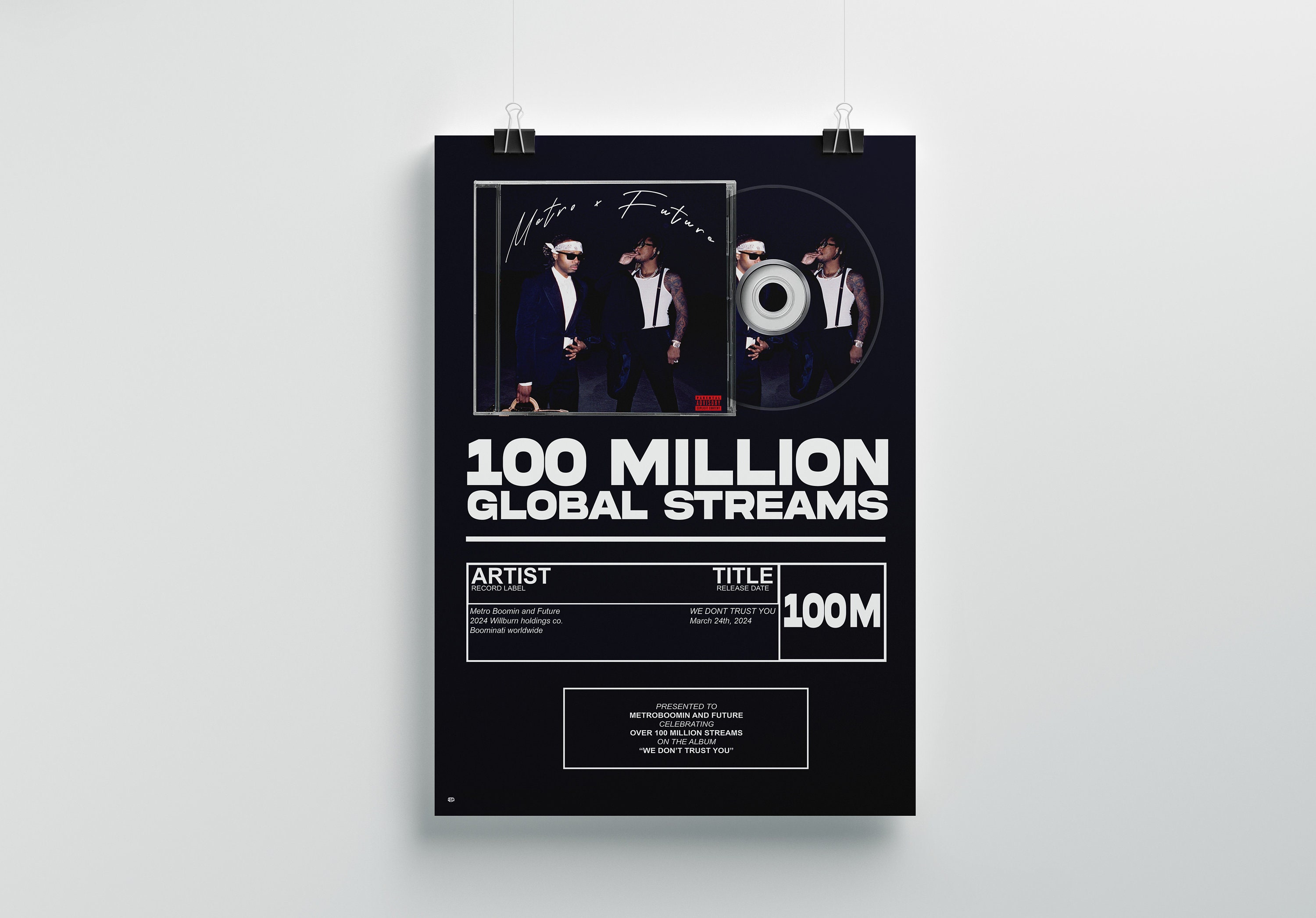 Metro Boomin X Future | "we Don't Trust You" | Music Plaque Prints ...