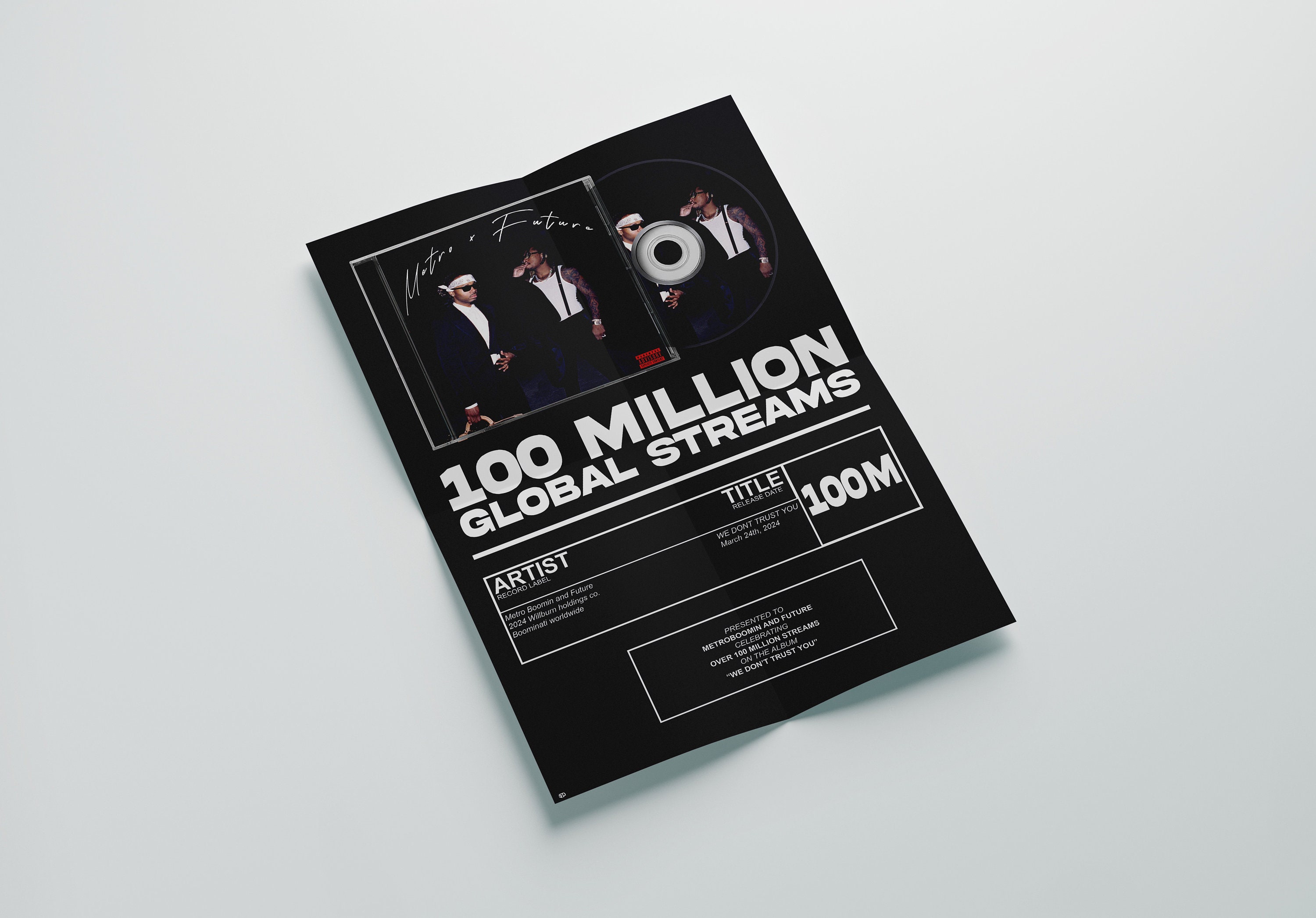 Metro Boomin X Future | "we Don't Trust You" | Music Plaque Prints ...