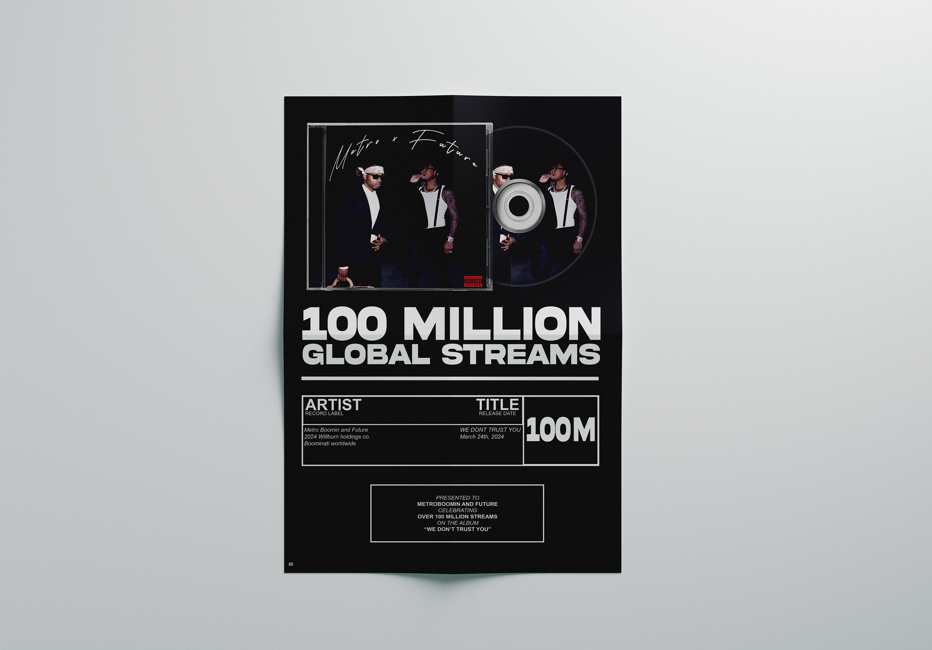 Metro Boomin X Future | "we Don't Trust You" | Music Plaque Prints ...