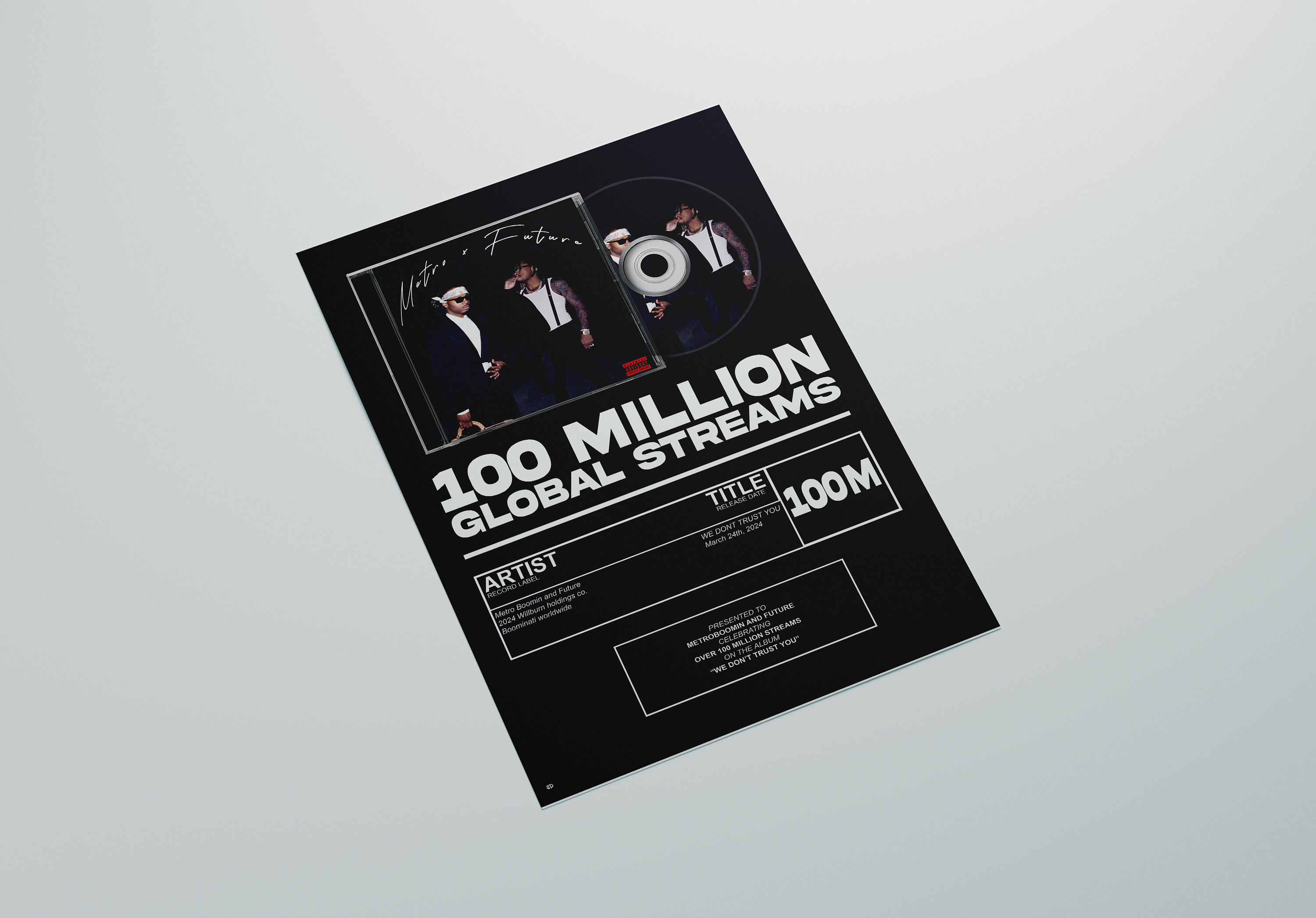 Metro Boomin X Future | "we Don't Trust You" | Music Plaque Prints ...