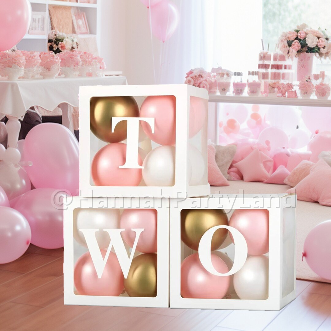 2nd Birthday Decorations TWO Blocks T W O Box Balloon, Eucalyptus Blue ...