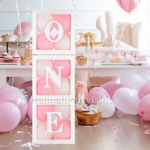 1st Birthday Decorations ONE Blocks O N E Box Balloon, Pink Eucalyptus ...