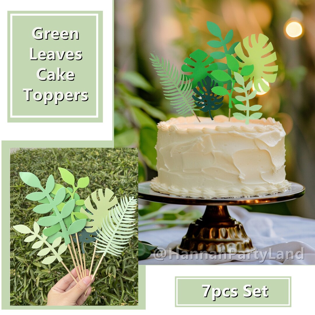 Green Tropical Leaves Cake Topper, Wild One Birthday, Jungle Theme ...