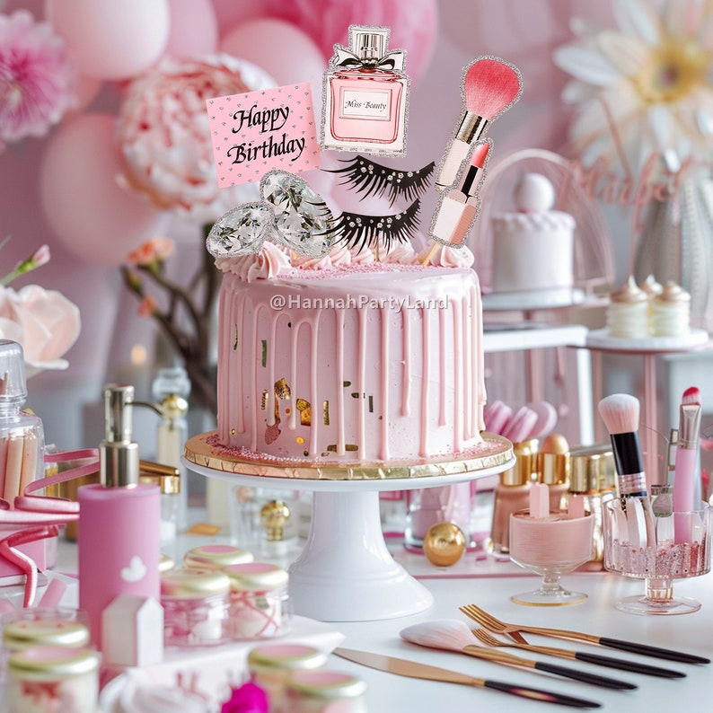 Makeup Cake Topper - Girly Cake Topper - Pamper Makeup Cake Topper ...