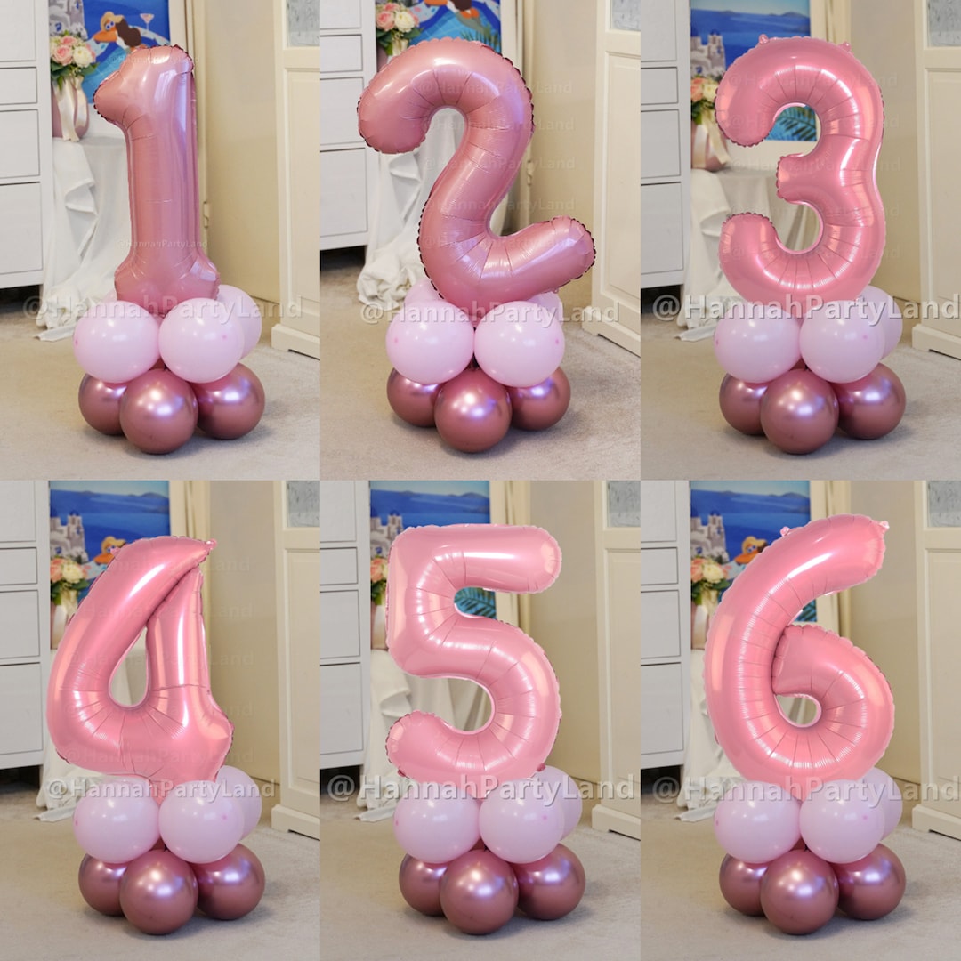 Pink Number Display Balloon Foil Stand Balloons Sculpture Girl Birthday ...