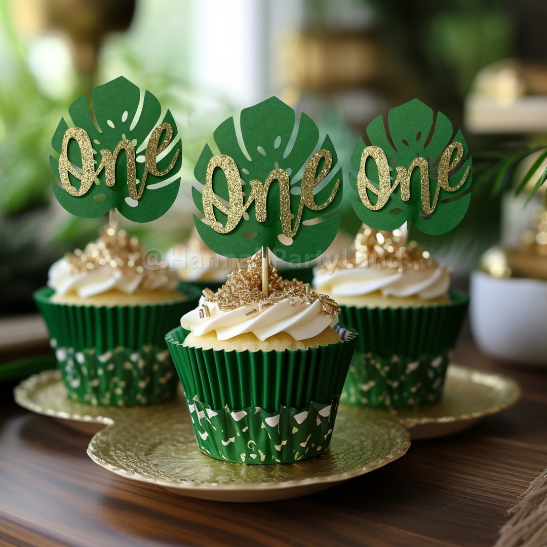 Wild One Cupcake Toppers, Safari Leaves Cupcake Toppers, Jungle Leaf ...
