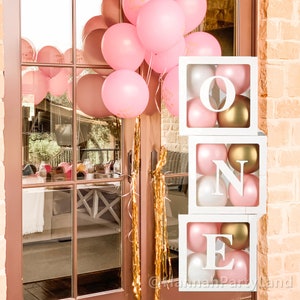 1st Birthday Decorations ONE Blocks O N E Box Balloon, Pink Eucalyptus ...
