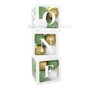 1st Birthday Decorations ONE Blocks O N E Box Balloon, Pink Eucalyptus ...