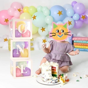 1st Birthday Decorations ONE Blocks O N E Box Balloon, Pink Eucalyptus ...