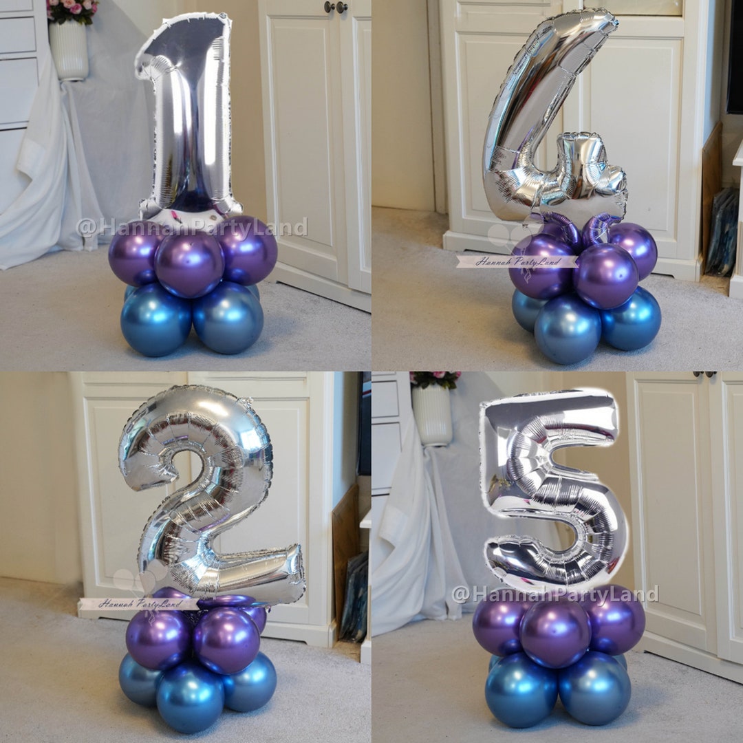 Silver Number Balloon Stand: Chrome Blue & Purple Birthday Party ...