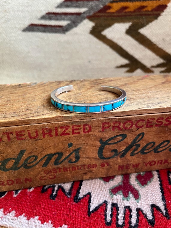 Vintage Zuni Flush Inlay Turquoise Heavy Sterling Sil… - Gem