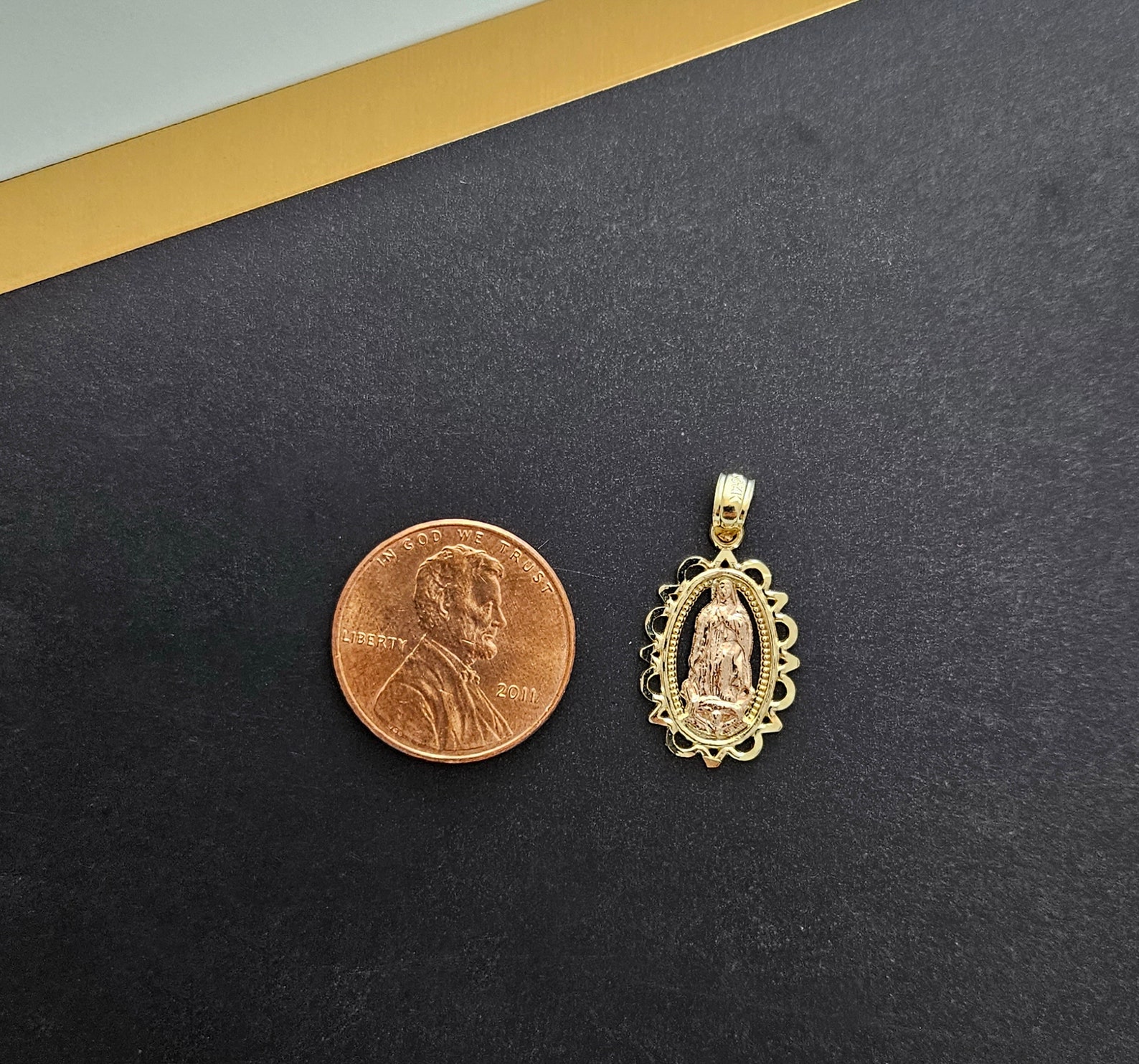 14K Gold Virgin Mary Virgen Maria Lady Guadalupe Rose Round - Etsy