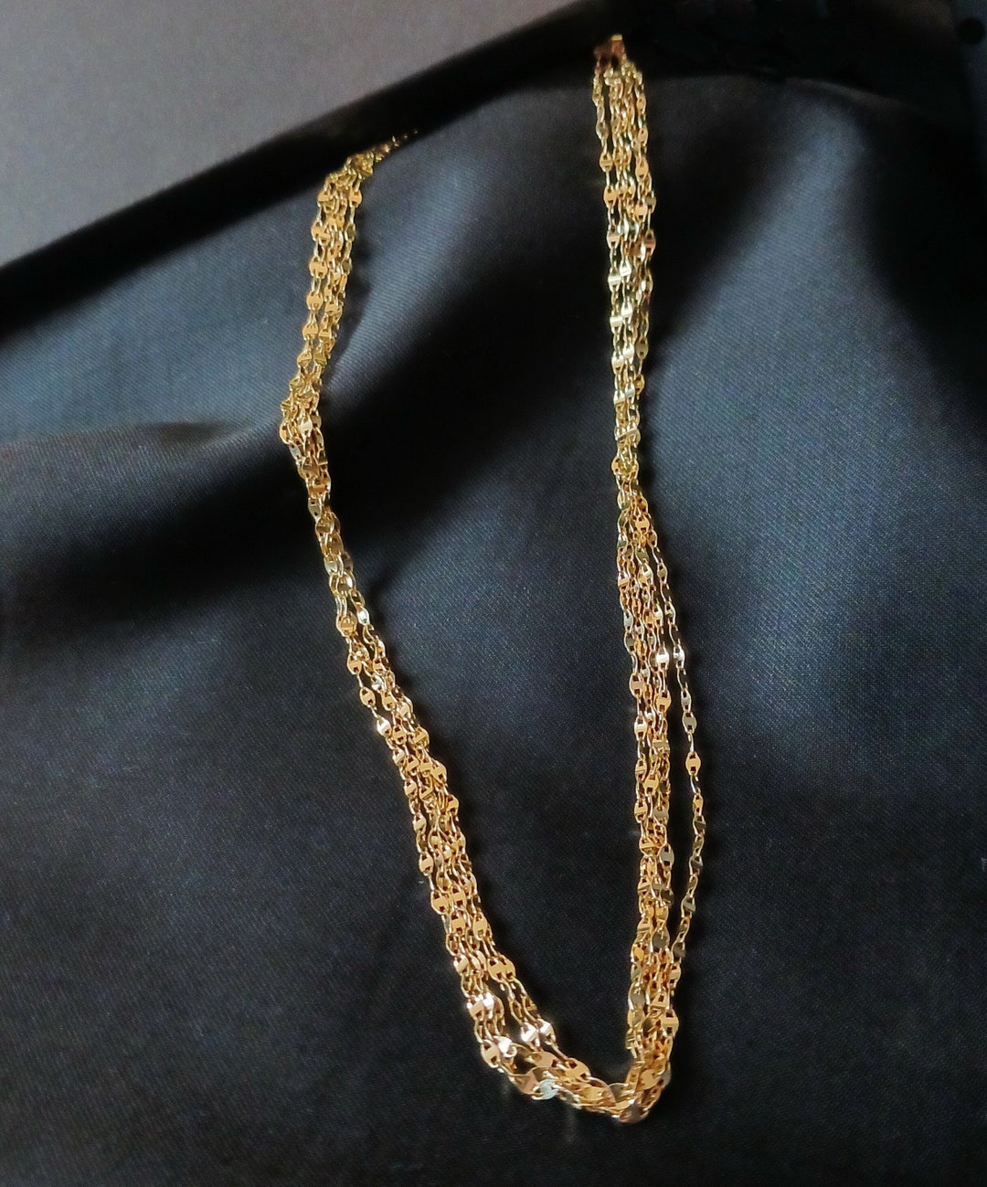 Mirror Chain Glitter Chain 14K Solid Real Gold Necklace Choker Ladies ...