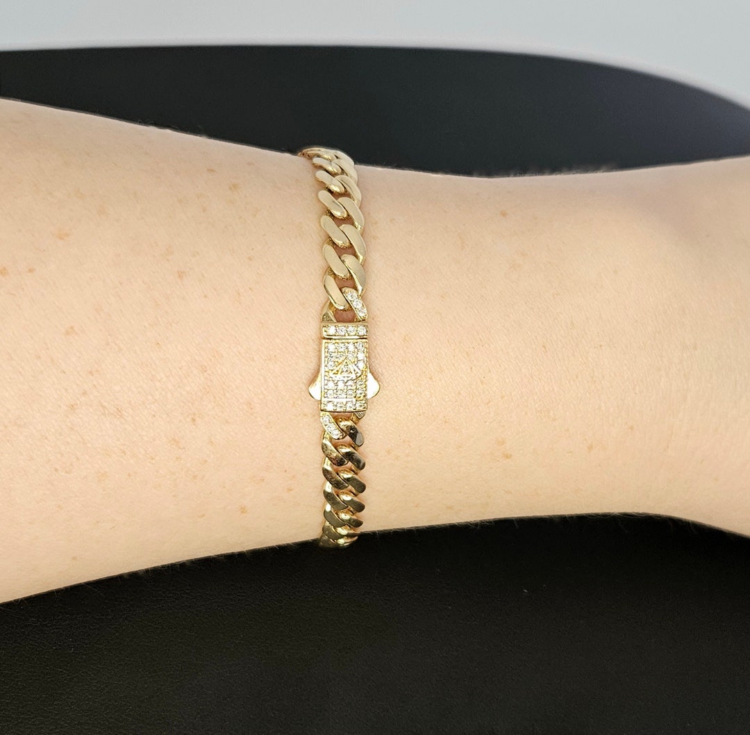 14K Miami Cuban Bracelet 5.8MM Cuban Link Bracelet Real 14K Real Gold ...
