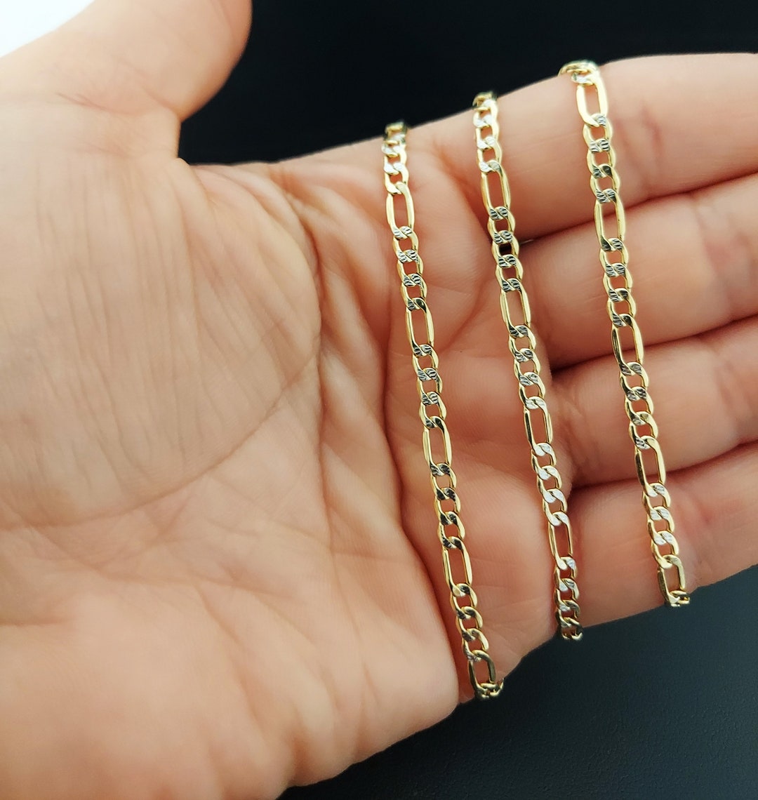 10k Gold Figaro Chain 10k Real Gold Figaro Bracelet Gold 10k Figaro Chain 3.3mm Two Tone - Etsy