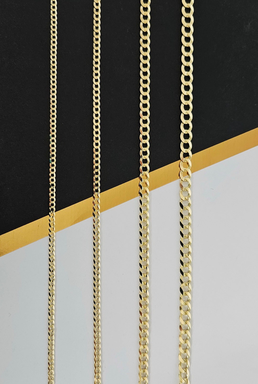 Cuban Curb Link Chain 10K Gold Solid Necklace 2.6mm 4.6mm 5.7mm 3.1mm ...