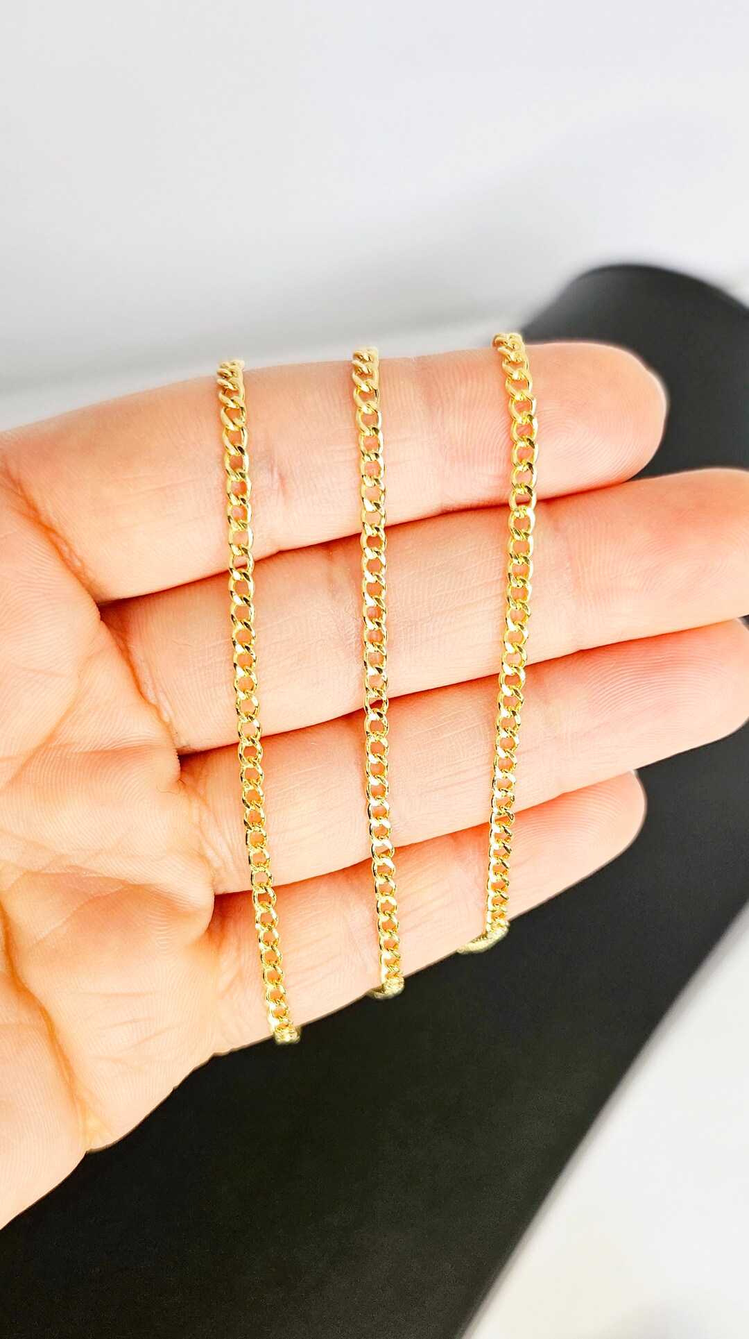 10k Solid Gold Cuban 2.5MM Link Chain Necklace 16in 18in Layering Chain ...