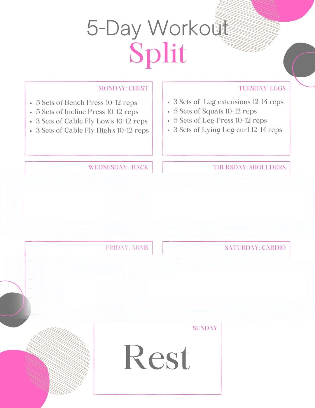 5 Day Workout Split for Beginners - Etsy