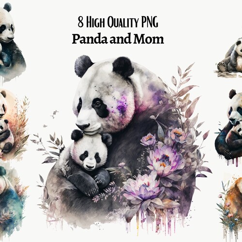Panda Watercolor Clipart Cute Panda Clipart PNG Baby Panda - Etsy