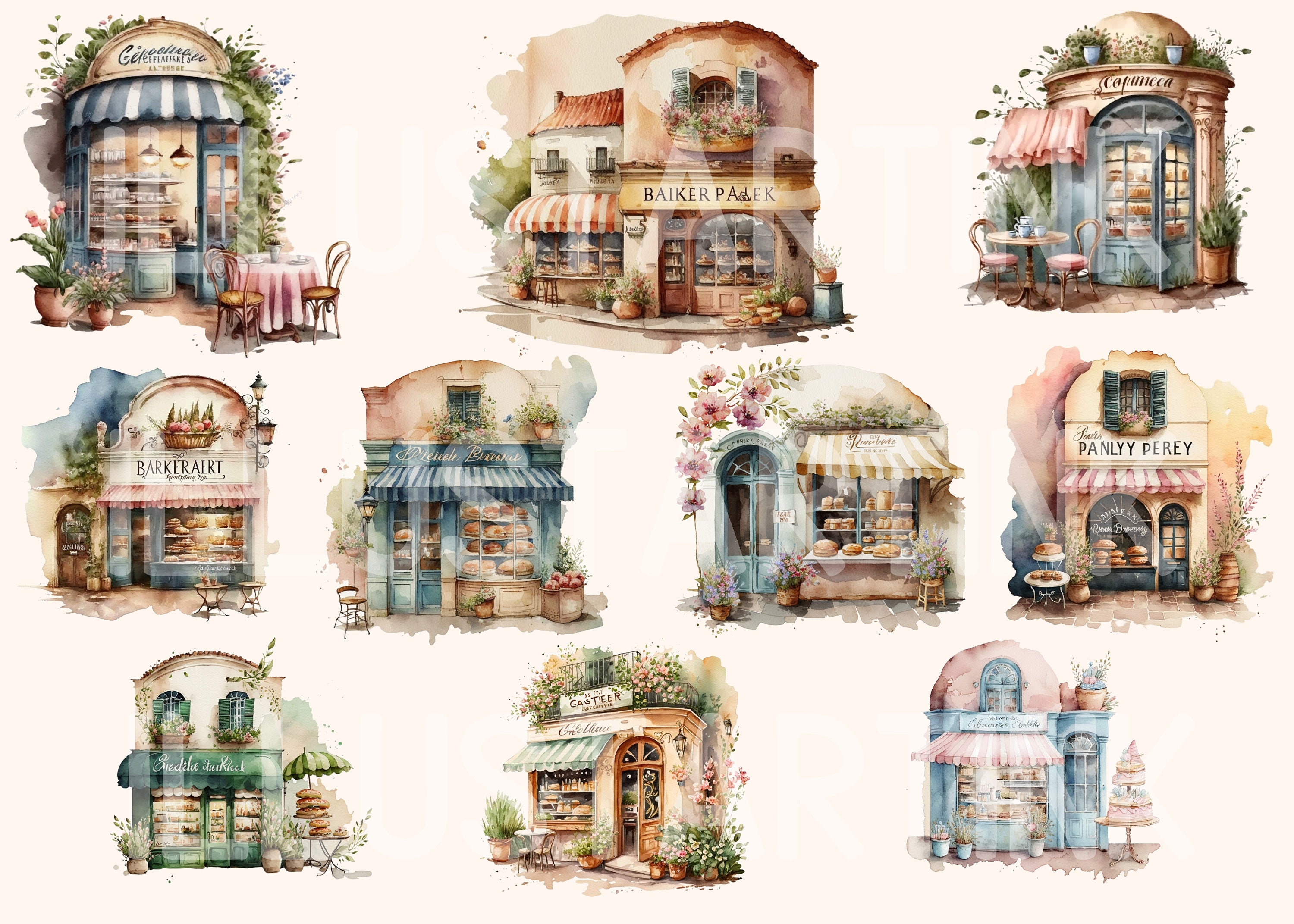 Watercolor French Bakery Clipart Cute Bakery Shop Bundle - Etsy UK