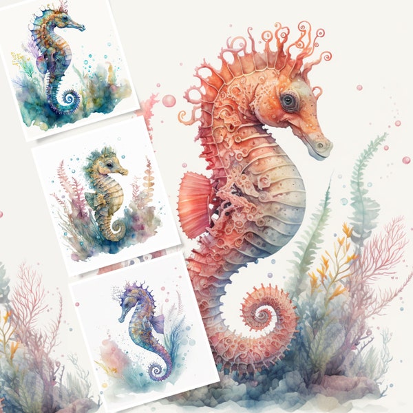 Watercolor Seahorse - Etsy