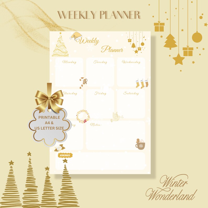 Christmas Theme Weekly Planner Instant Digital Download Printable A4 ...