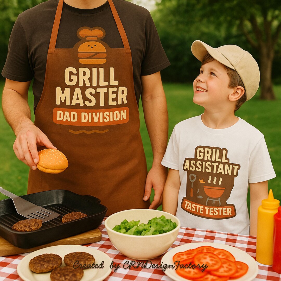 Dad and Child BBQ PNG Dad Matching Grill Master and Assistant Digital ...