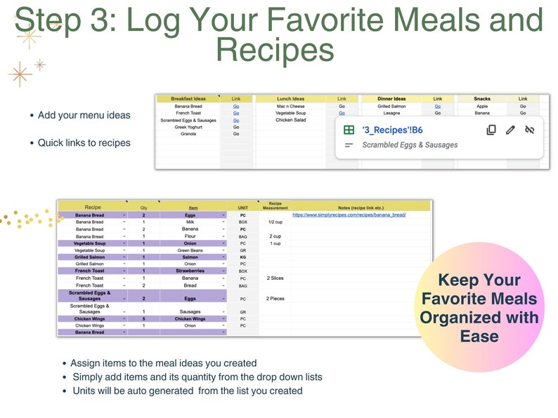 Monthly Menu Planner Template Google Sheets Docs Shopping List, Recipe ...