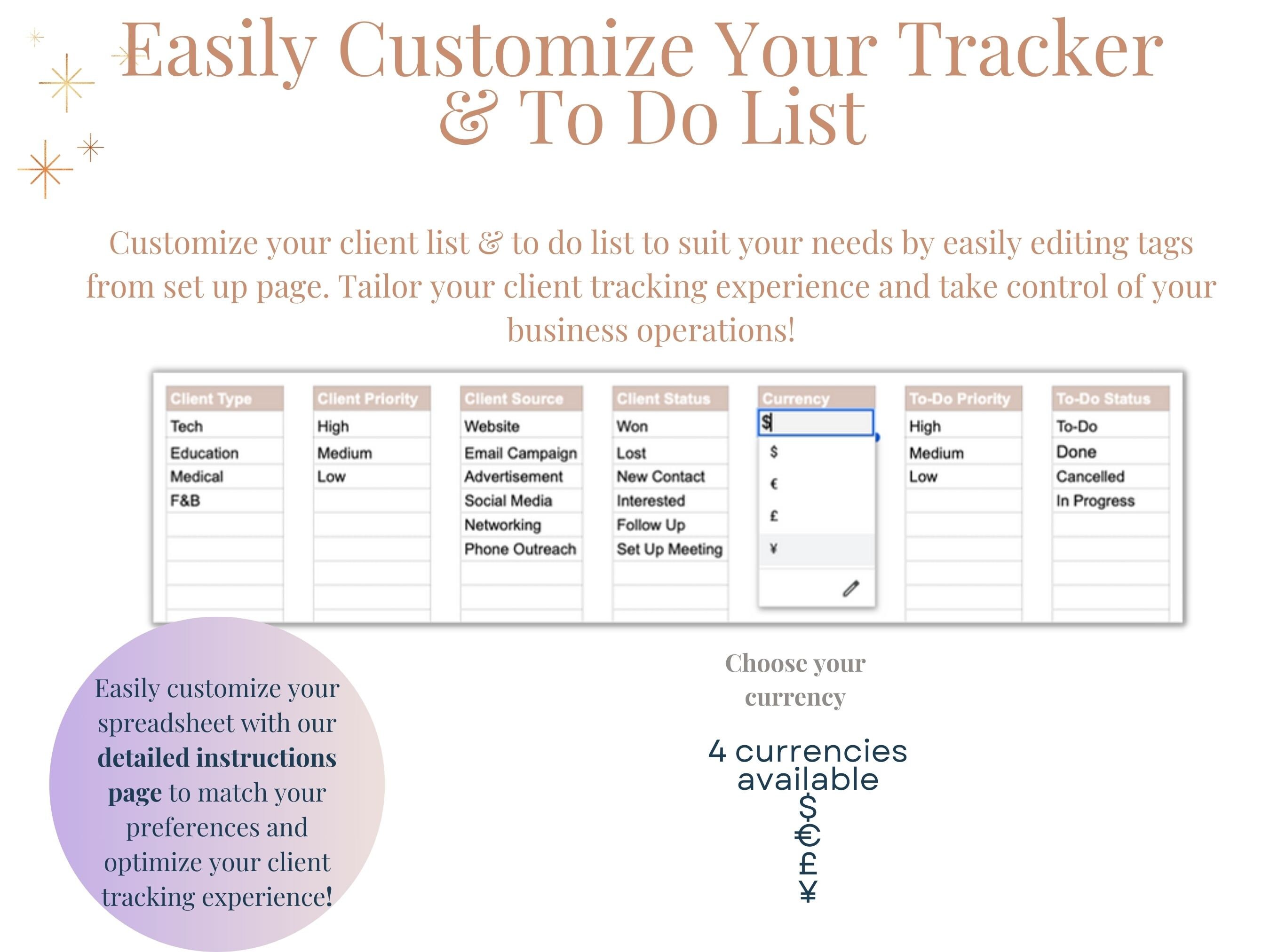 Client Tracker Spreadsheet for Google Sheets and Excel, Small Business ...