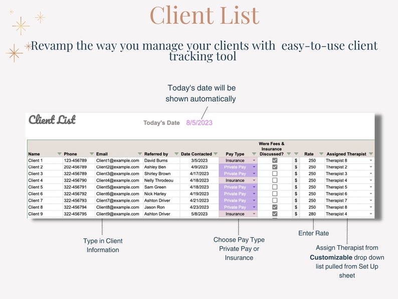 Therapist Client Tracker Scheduling Spreadsheet Google Sheets ...