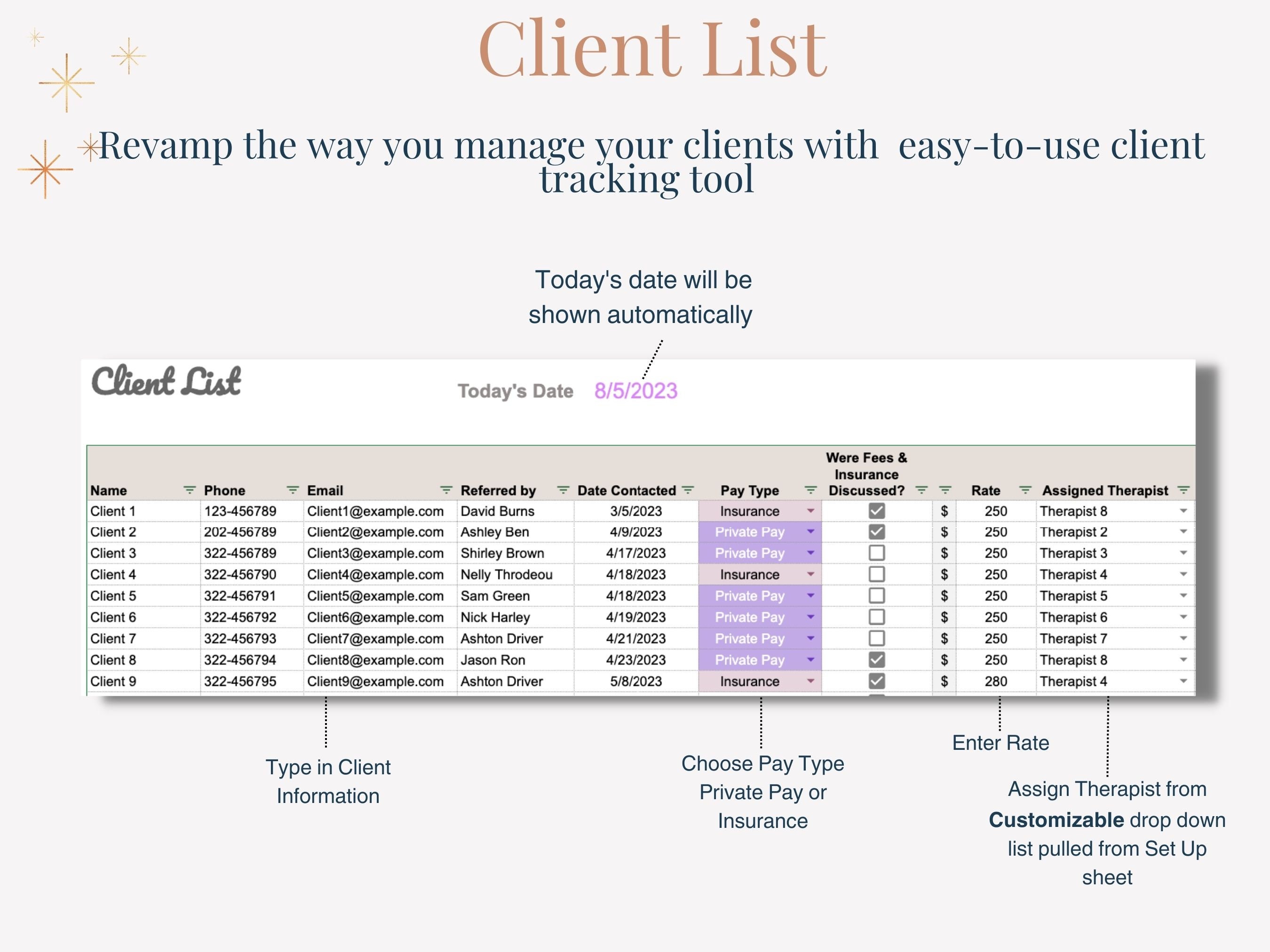Therapist Client Tracker Scheduling Spreadsheet Google Sheets - Etsy