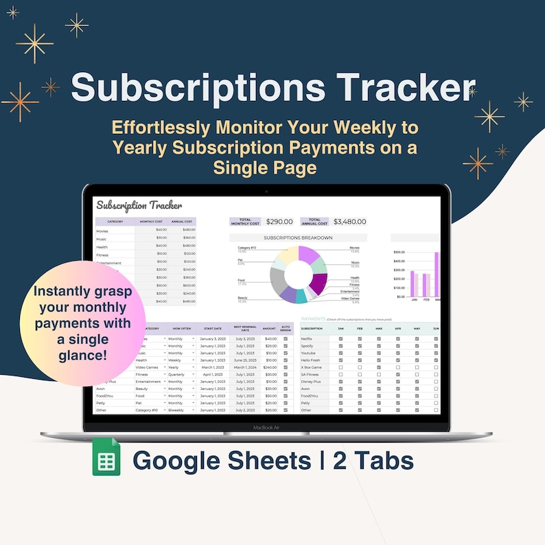 Subscription Tracker Google Sheets Template | Membership Tracker ...