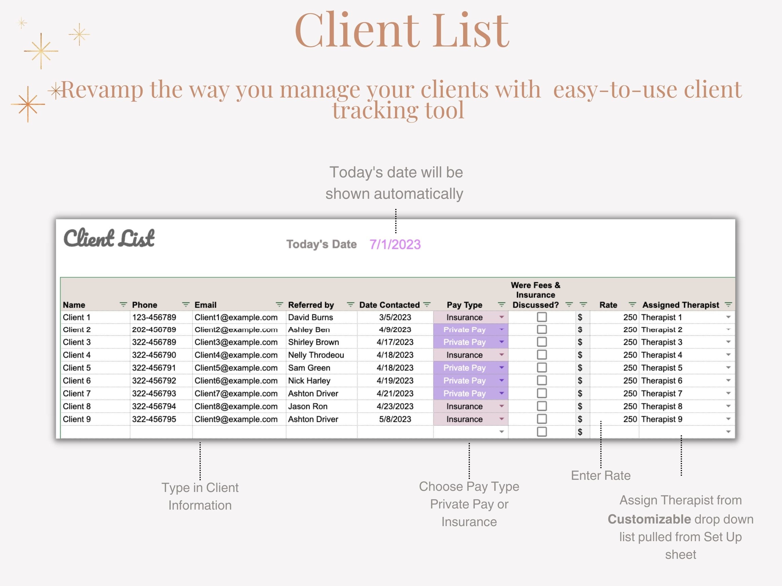 Therapist Client Tracker Scheduling Spreadsheet Google Sheets - Etsy