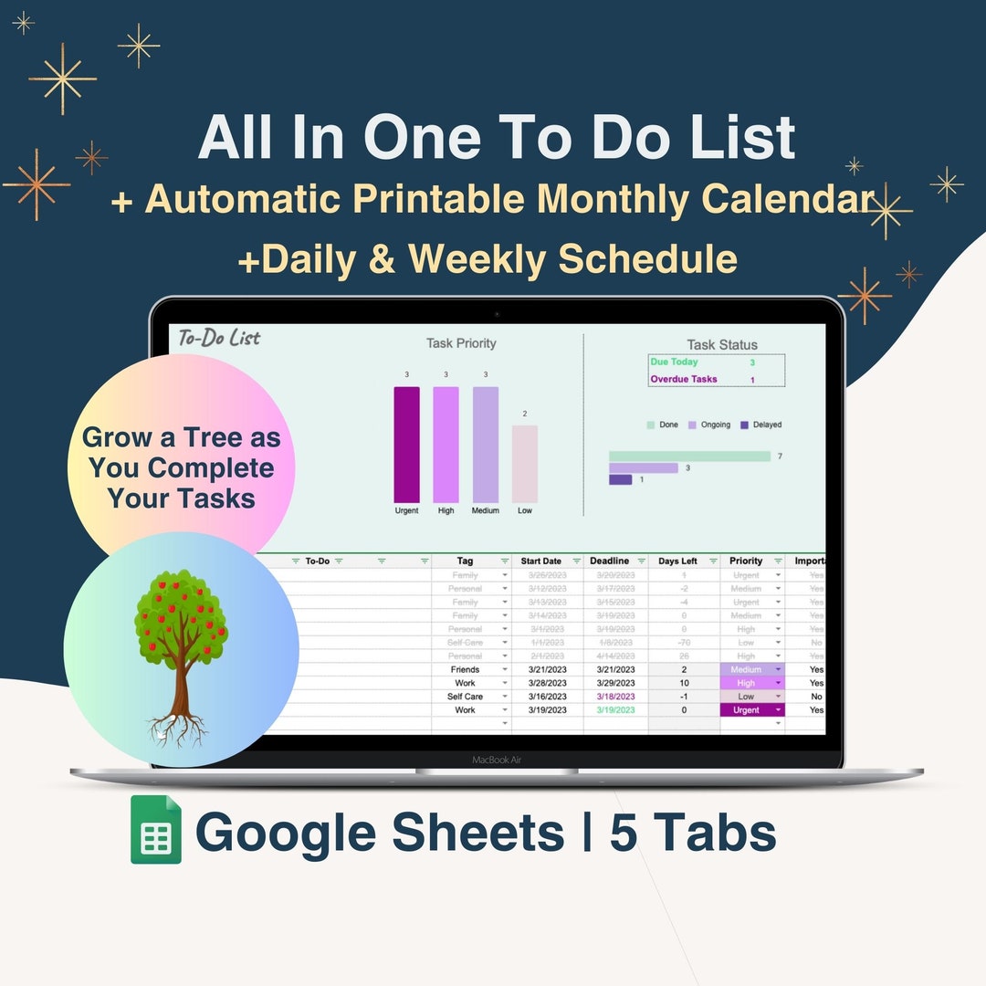 Printable Monthly Calendar, to Do List, Task Tracker Google Sheets ...