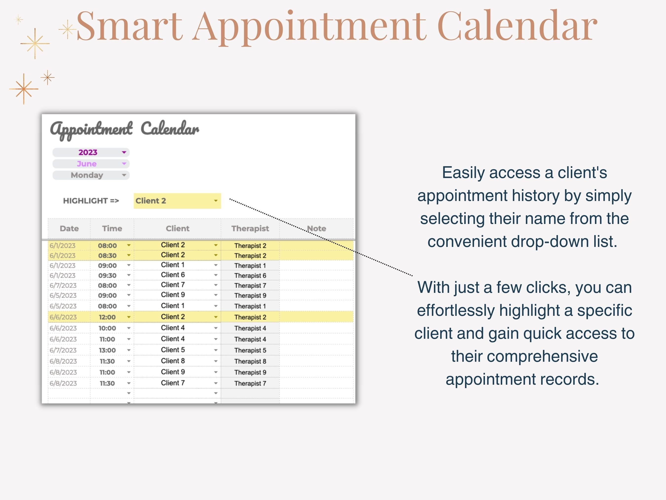 Therapist Client Tracker Scheduling Spreadsheet Google Sheets - Etsy