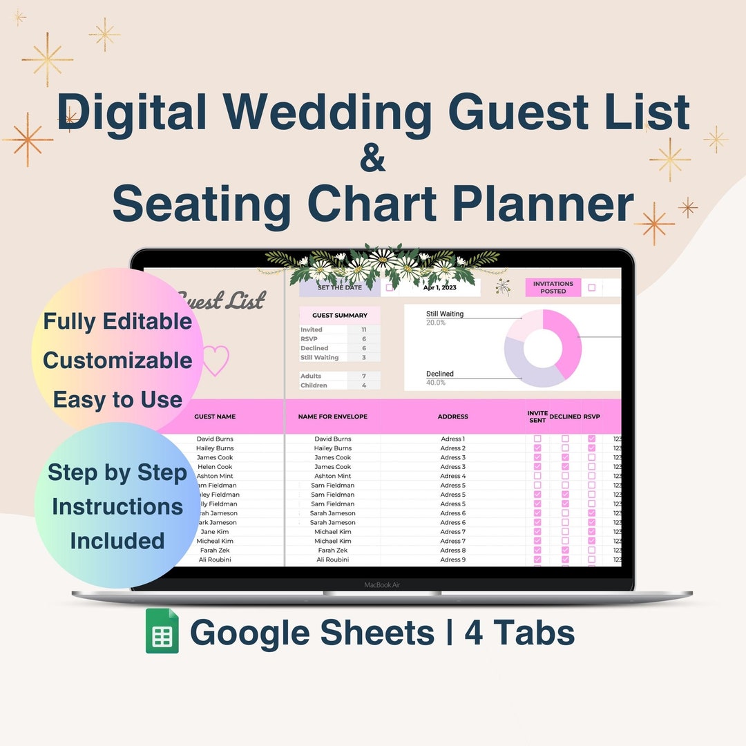 Wedding Guest Planner Spreadsheet, Digital Seating Chart, Table Numbers ...