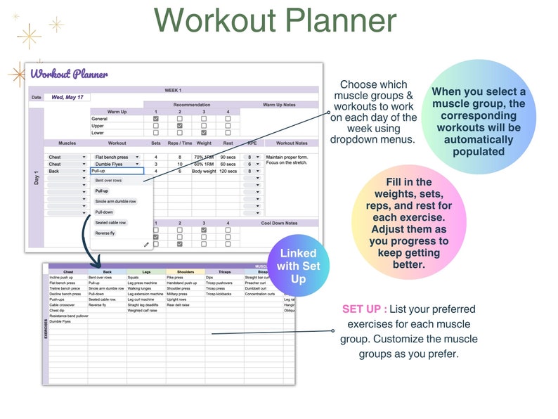 Workout Planner Spreadsheet Google Sheets Template, Printable Fitness ...