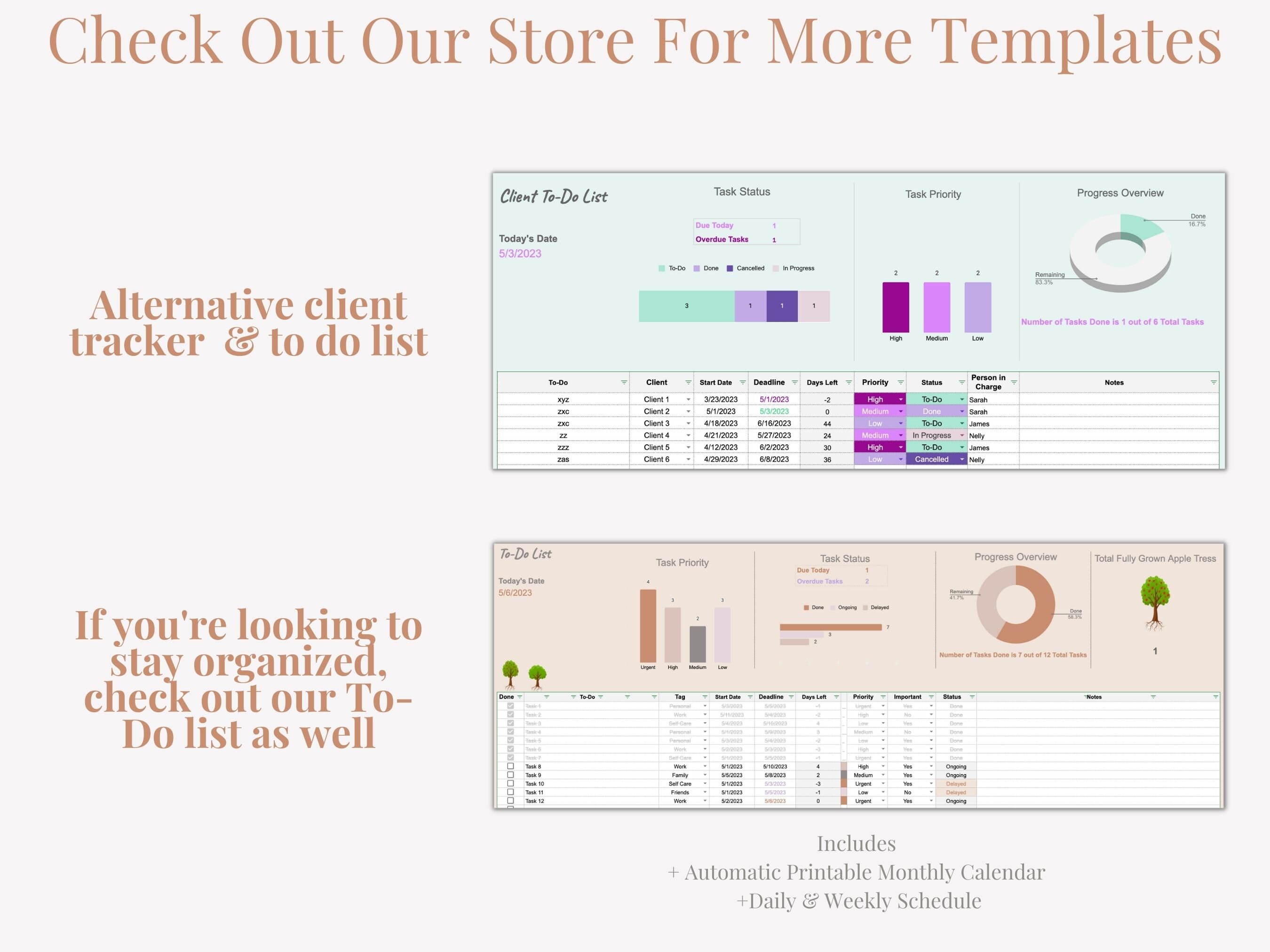 Client Tracker Google Sheets Template, Task Manager, to Do Calendar ...