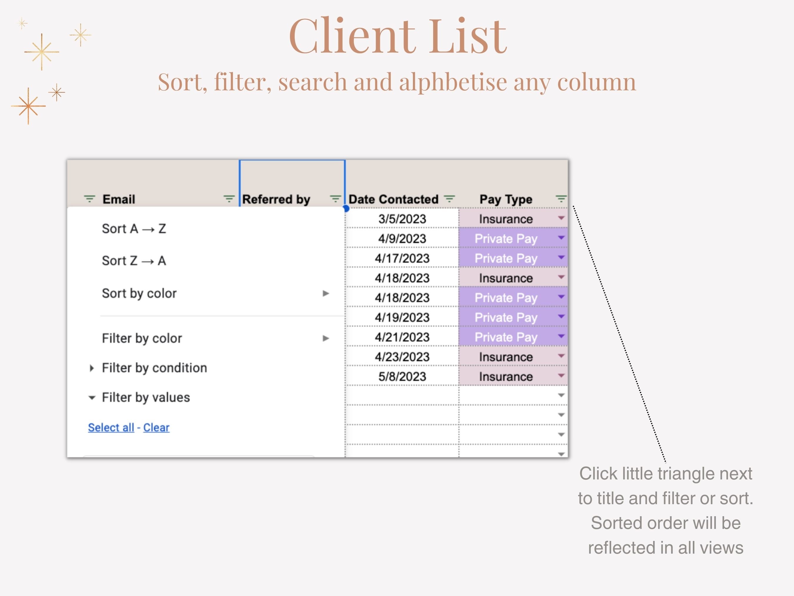 Therapist Client Tracker Scheduling Spreadsheet Google Sheets - Etsy