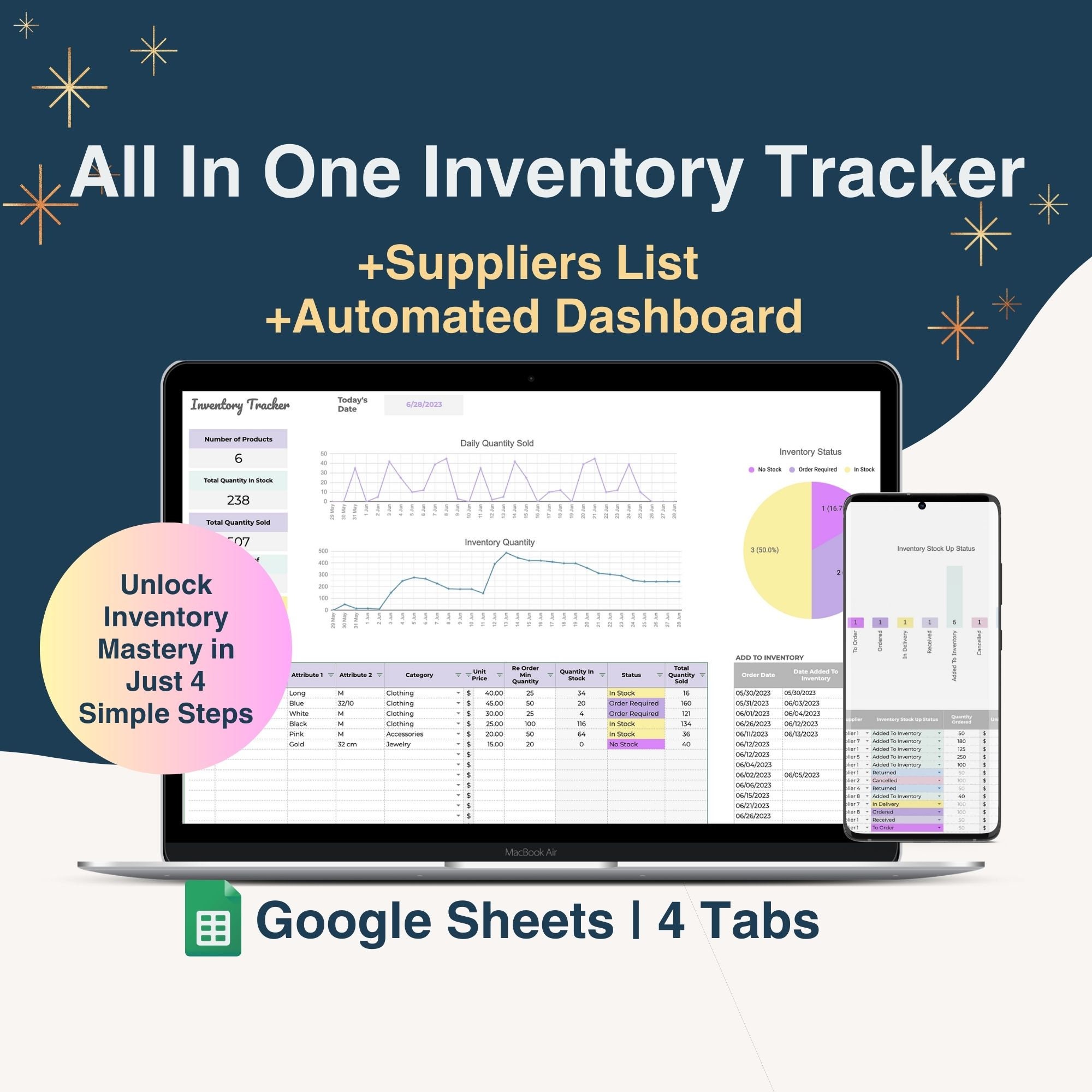 Inventory Tracker for Small Business With Dashboard, Supplier List ...